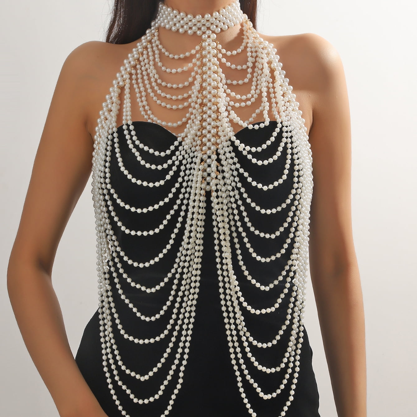 Luxury Elegant Multi-layer Faux Pearl Body Chains Women Sexy Halter ...