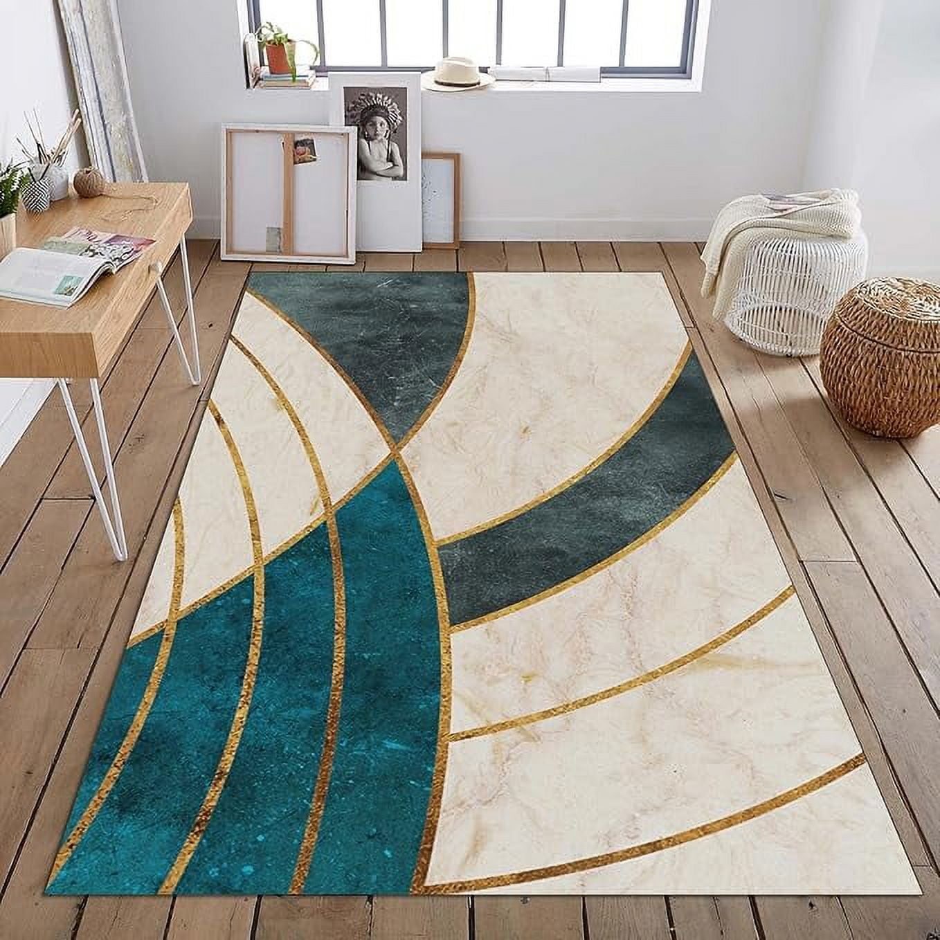 Luxury Emerald Green Gold Marble Area Rugs, Warm Yellow Background ...