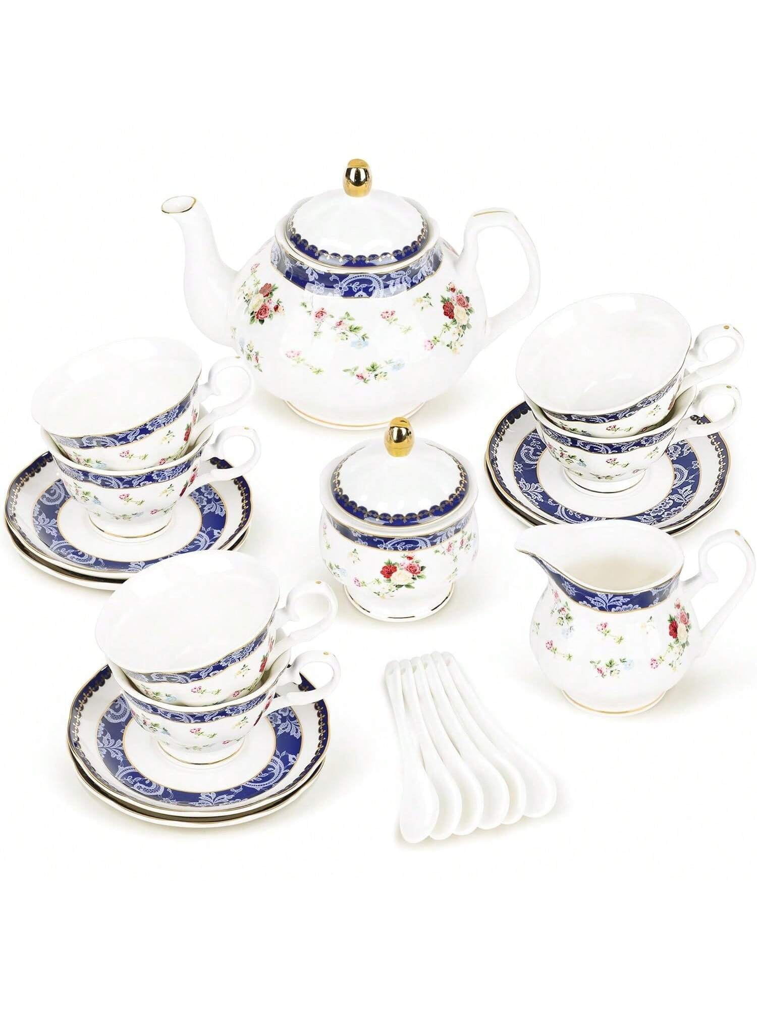 Luxury English Bone China Tea Set - Gold Vine Floral Porcelain Teacups ...