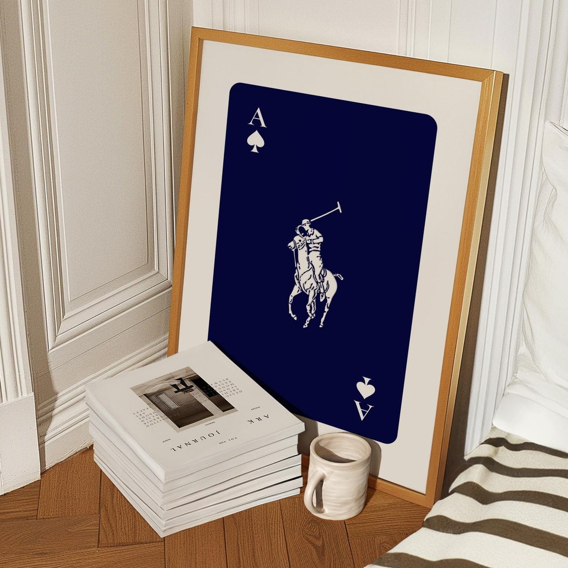 Luxury Equestrian Playing Card Wall Art, Old Money Modern Navy Blue Ace ...