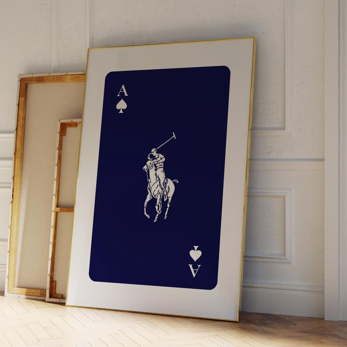 Luxury Equestrian Playing Card Wall Art, Old Money Modern Navy Blue Ace ...