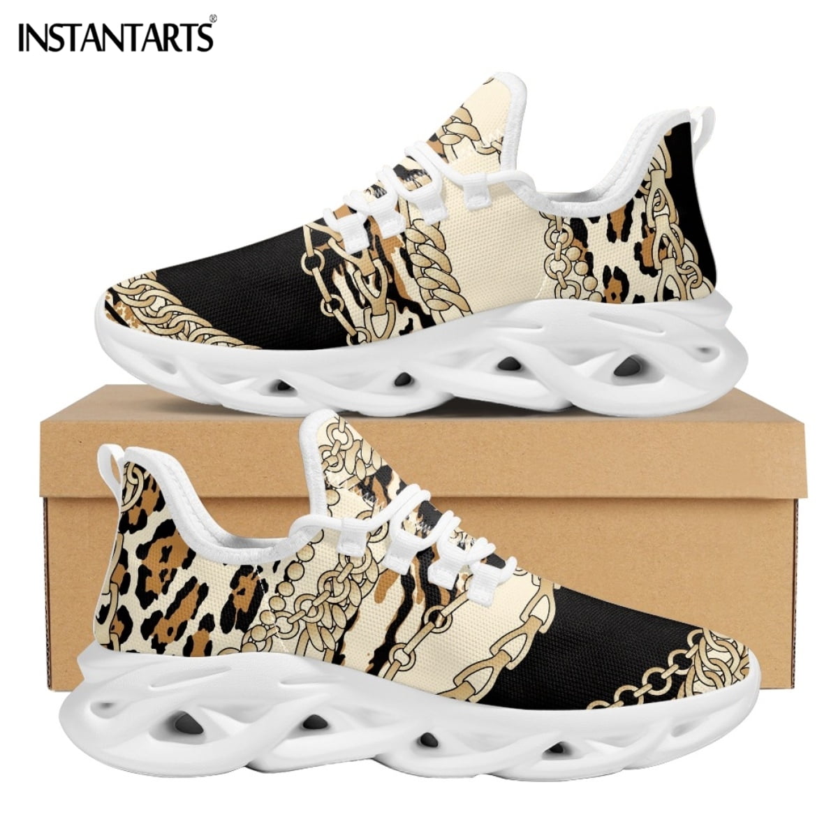 Luxury European Baroque Design Women Lace-up Casual Sneakers Gold Chian ...