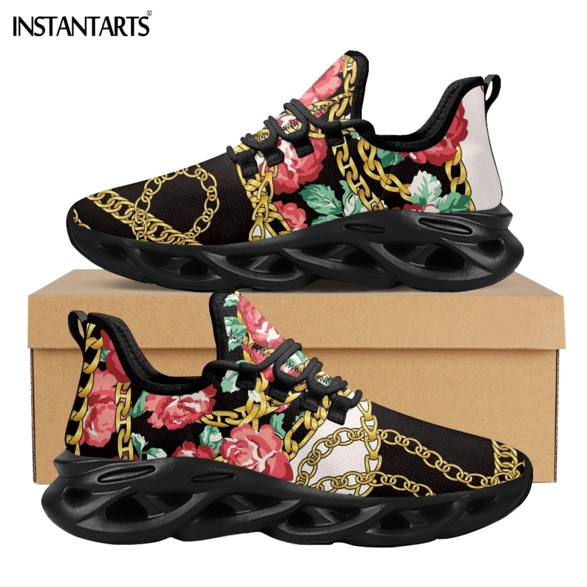 Luxury European Baroque Design Women Lace-up Casual Sneakers Gold Chian ...