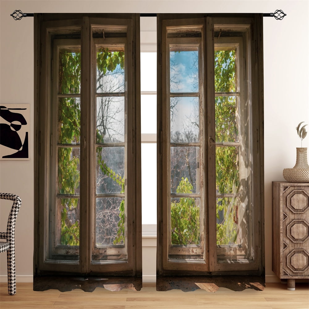 Luxury European Glass Door Natural Senery Tree Window Curtains Blinds ...
