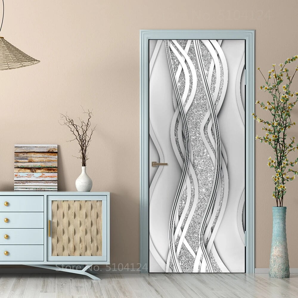 Luxury European Style Door Sticker Bedroom Porch Door Full Cover Decal ...