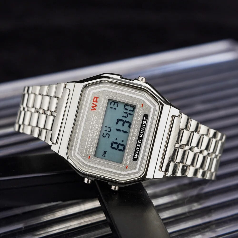 Luxury F91W Steel Band Watch Retro LED Digital Sports Military Watch ...