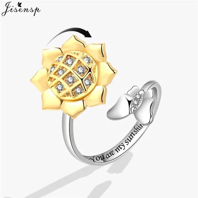 Luxury Fashion Fidget Spinner Ring Anxiety for Women Multiple Crystal ...