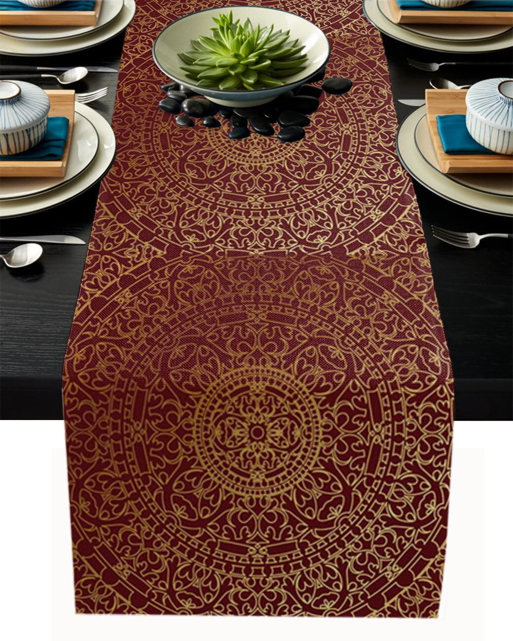 Luxury Fashion Table Runner Pattern Golden Oriental Red Tablecloth ...