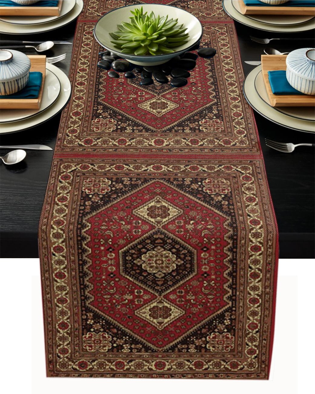 Luxury Fashion Table Runner Pattern Golden Oriental Red Tablecloth ...