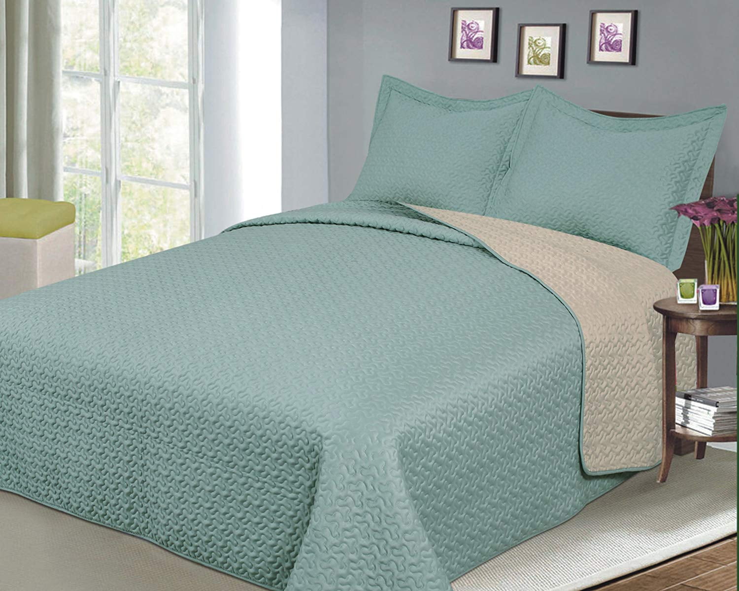 Luxury Fashionable Reversible Solid Color Quilt Set Collection ...