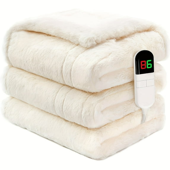 Luxury Faux Fur Electric Blanket - 8 Heat Settings, Overheat Protection ...