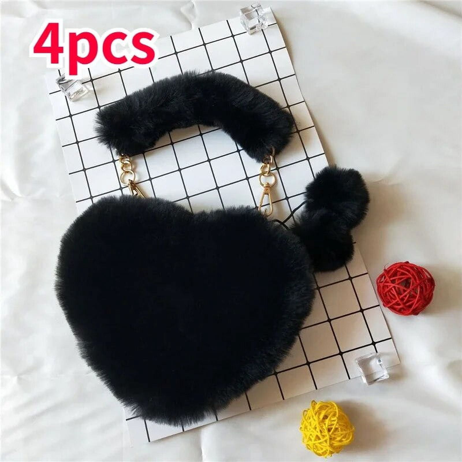 Luxury Faux Fur Heart-shaped Women Small Handbags Fluffy Plush Ladies ...