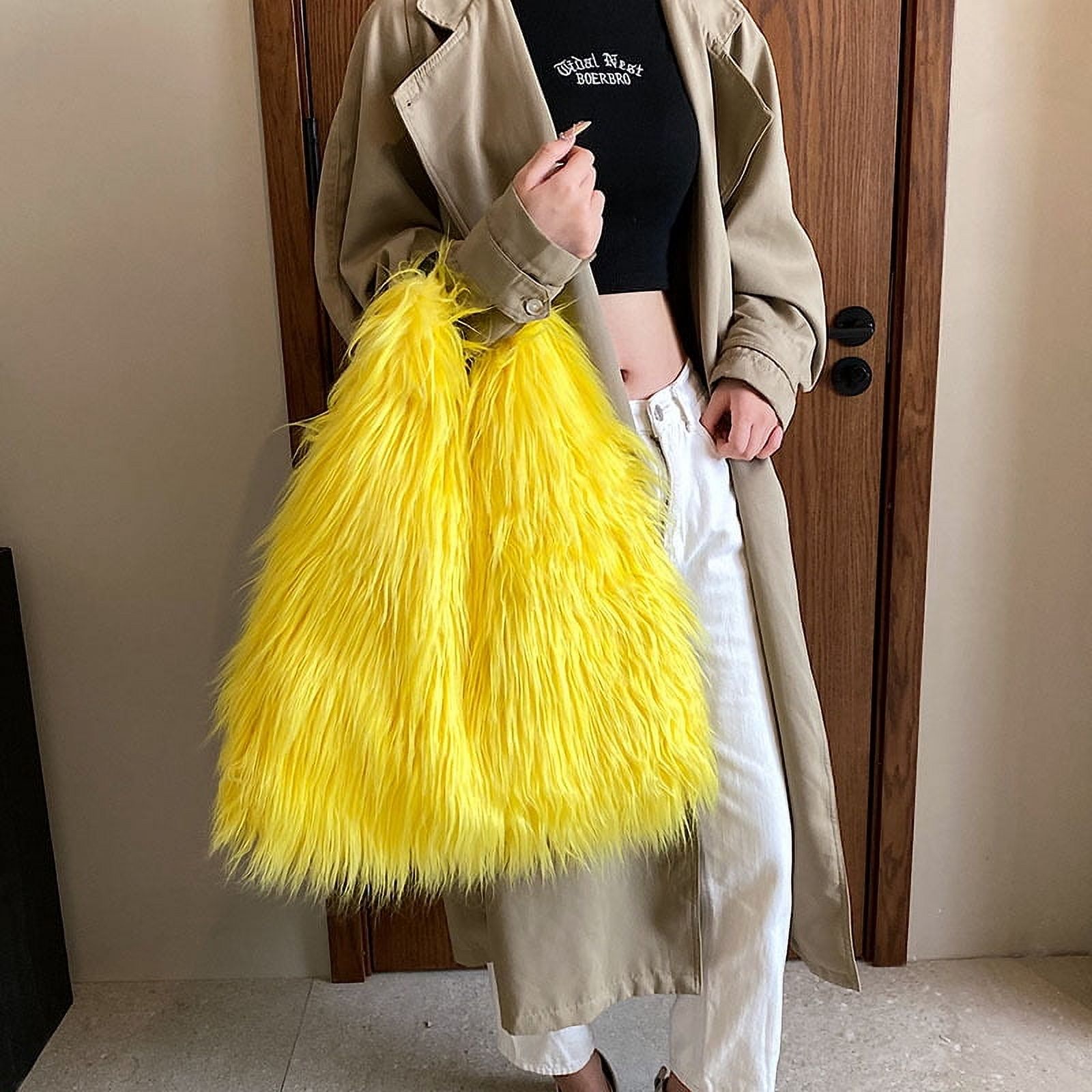 Luxury Faux Fur Tote Shoulder Bags for Women Large Capacity Furry ...