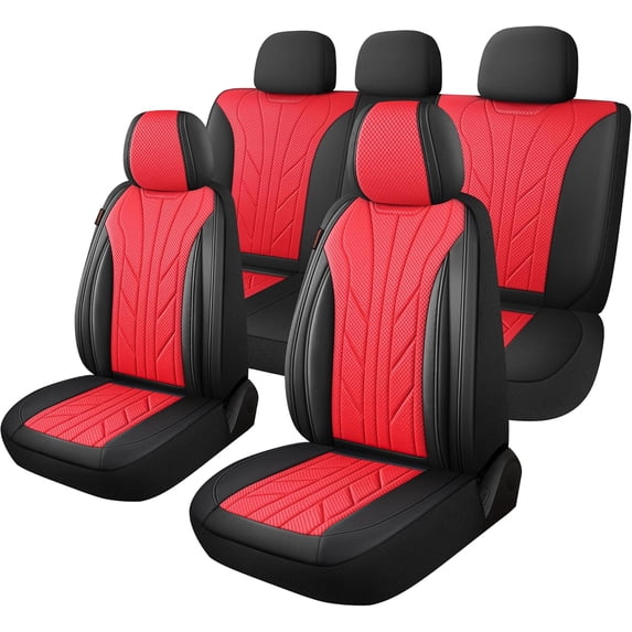Luxury Faux Leather&Fabric Seat Covers Full Set with Breathable Support ...