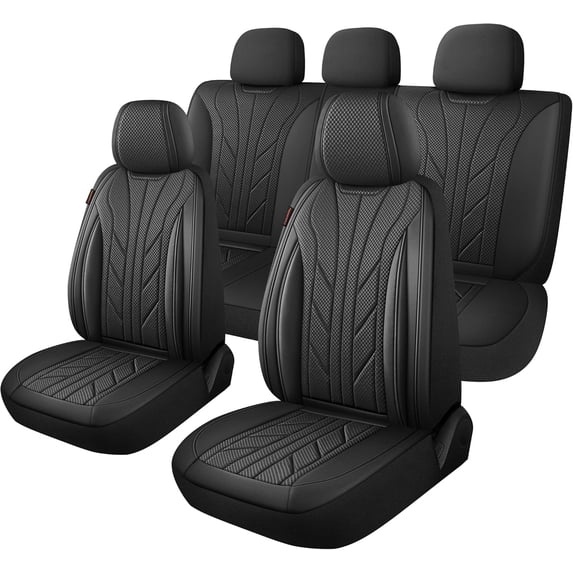Luxury Faux Leather&Fabric Seat Covers Full Set with Breathable Support ...