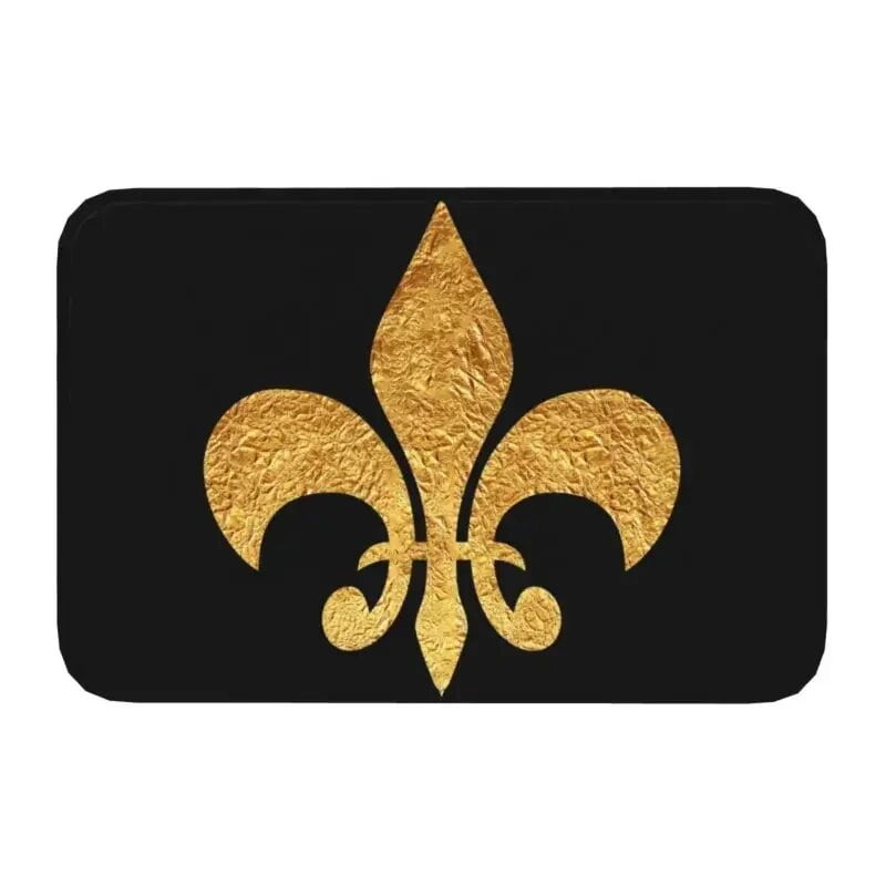 Luxury Fleur De Lis Black And Gold Front Door Mat Indoor Lily Flower ...