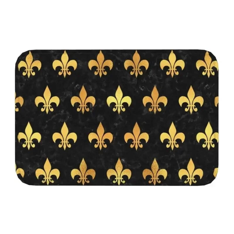 Luxury Fleur De Lis Black And Gold Front Door Mat Indoor Lily Flower ...