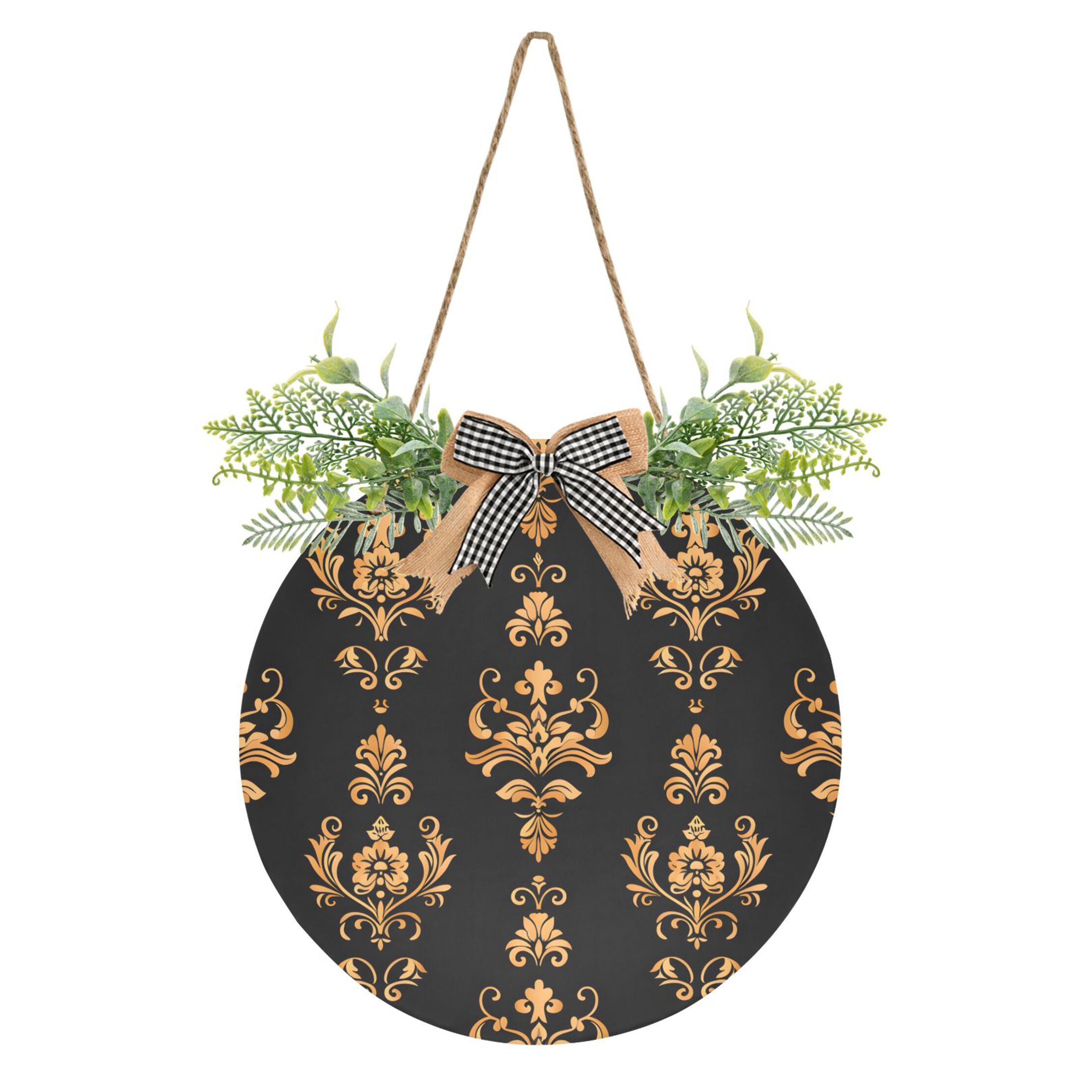 Luxury Floral Damask Welcome Front Door Sign Round 12 inch Porch ...