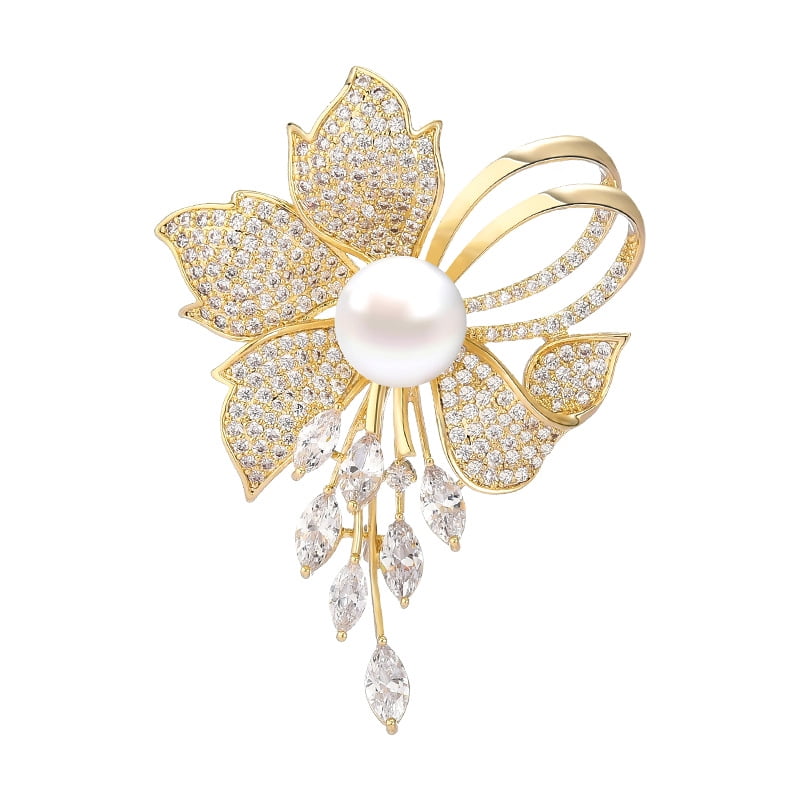 Luxury Floral Pearl Brooch for Women - Elegant Crystal Wedding Corsage ...