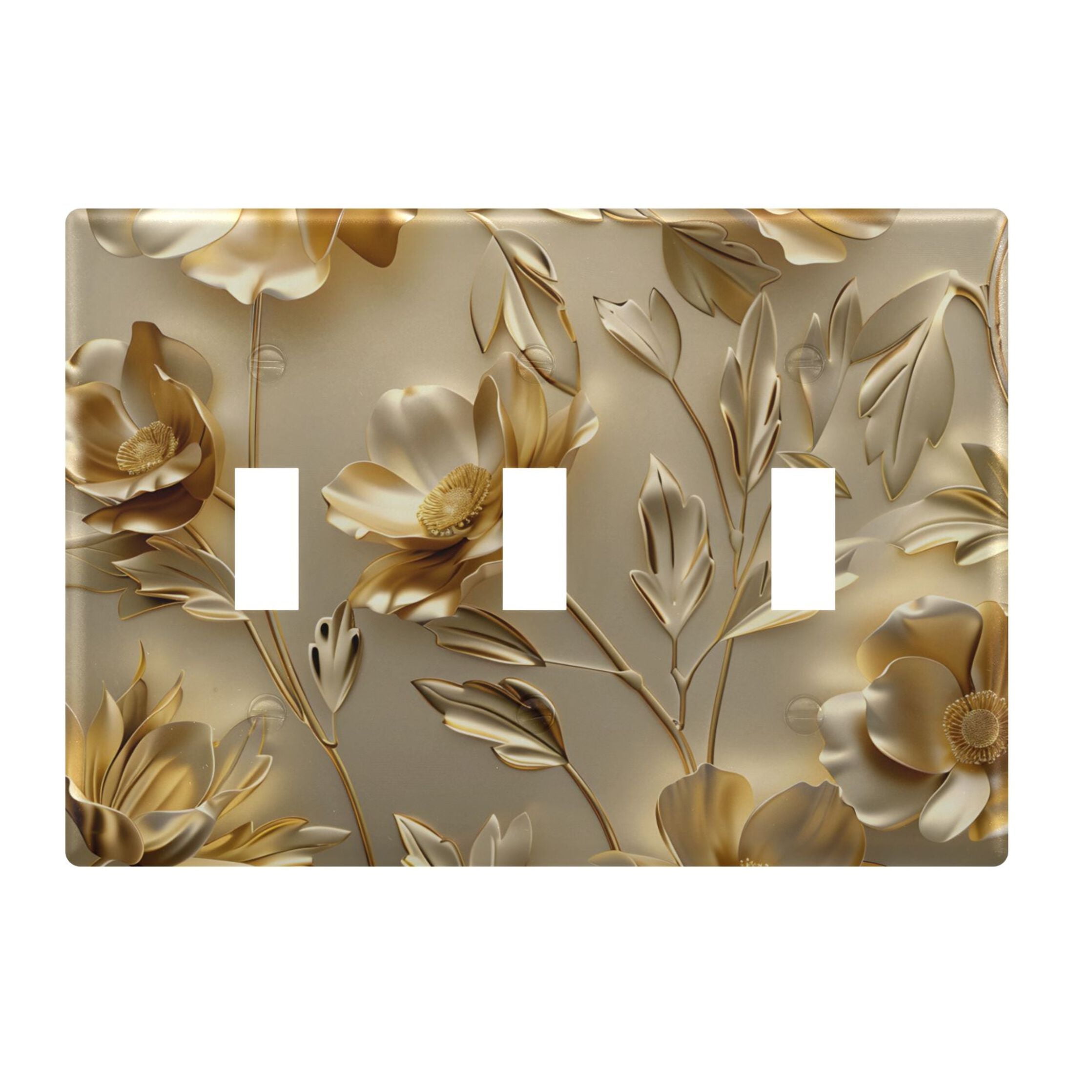 Luxury Flower and Leaf Light Switch Plate Covers 3 Gang Wall Plate ...