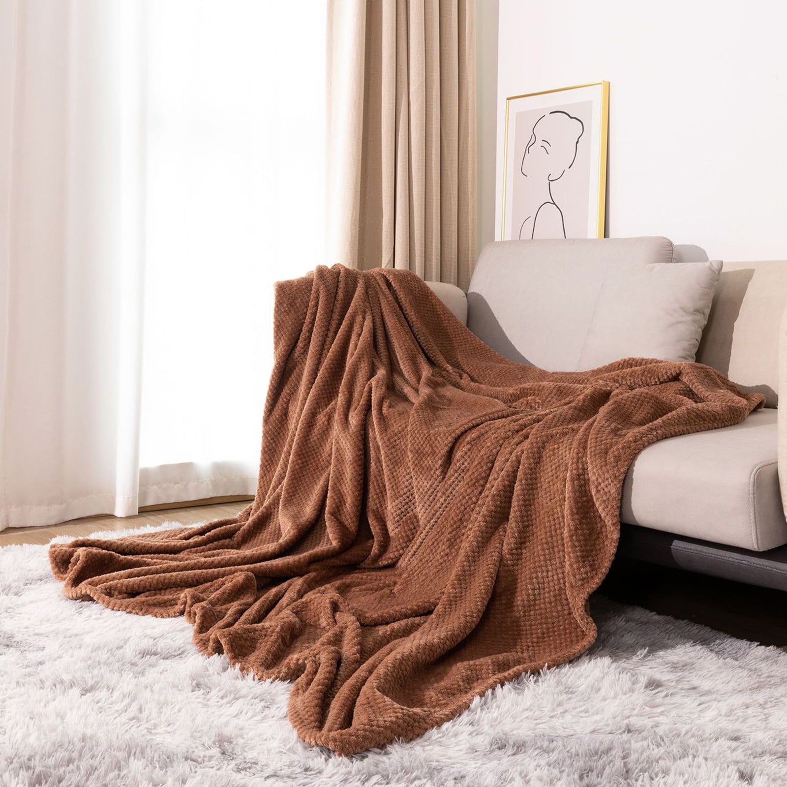 Luxury Fluffy Faux Fur Throw Blanket, Golden Brown Faux Fur Blanket for ...