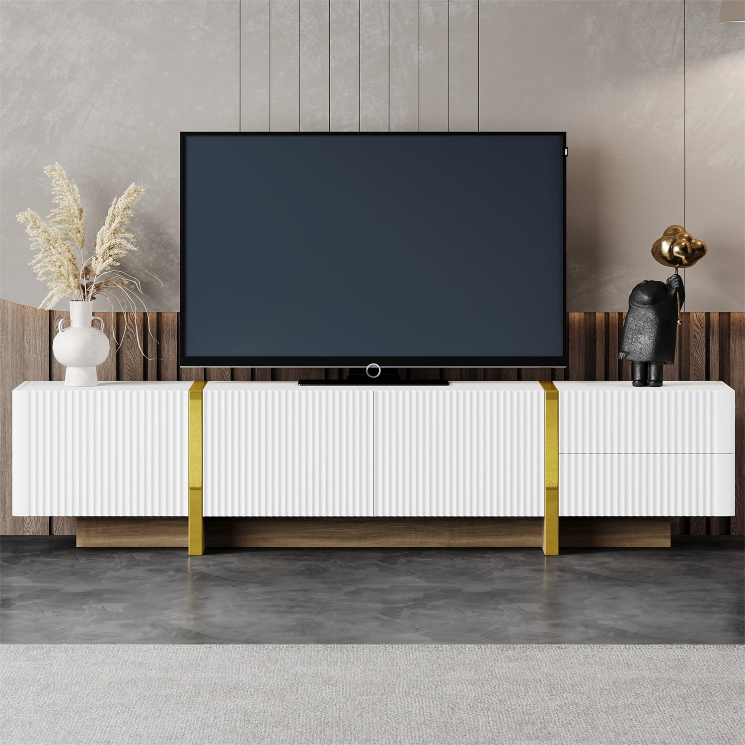Luxury Fluted TV Stand for TVs Up to 80'', Entertainment Center with ...