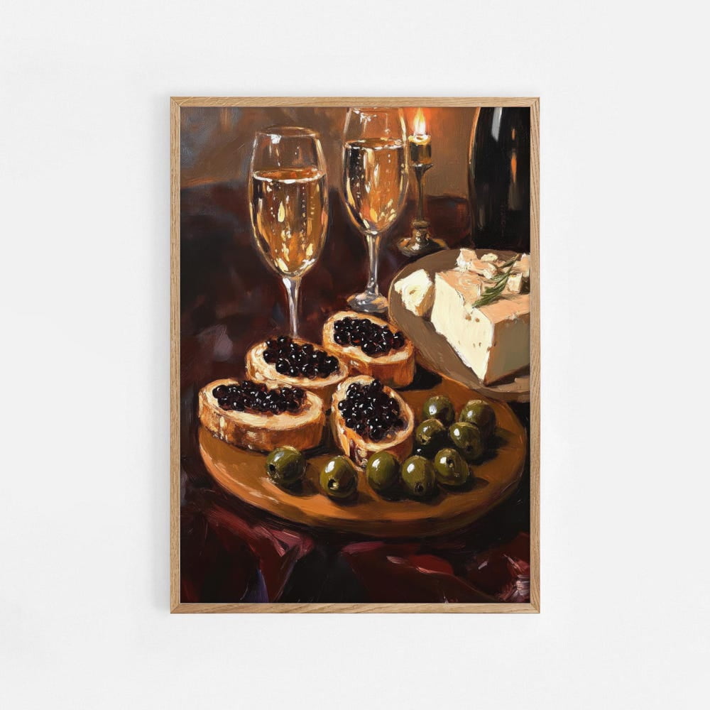 Luxury Food Spread Art, Champagne Glasses & Caviar Poster, Room Decor ...