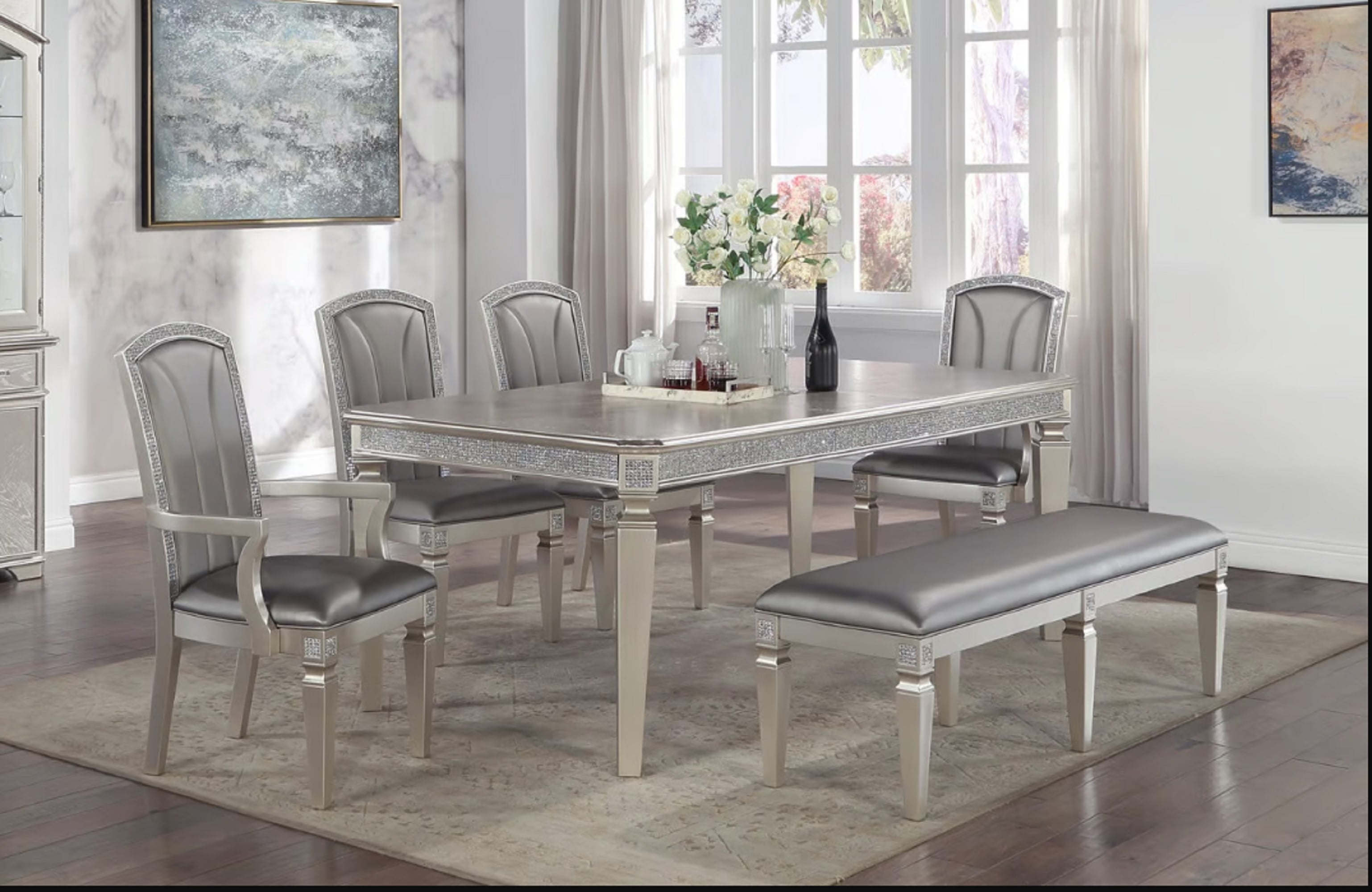 Luxury Formal Glam 6pc Dining Set Rectangular Table Chairs Furniture ...