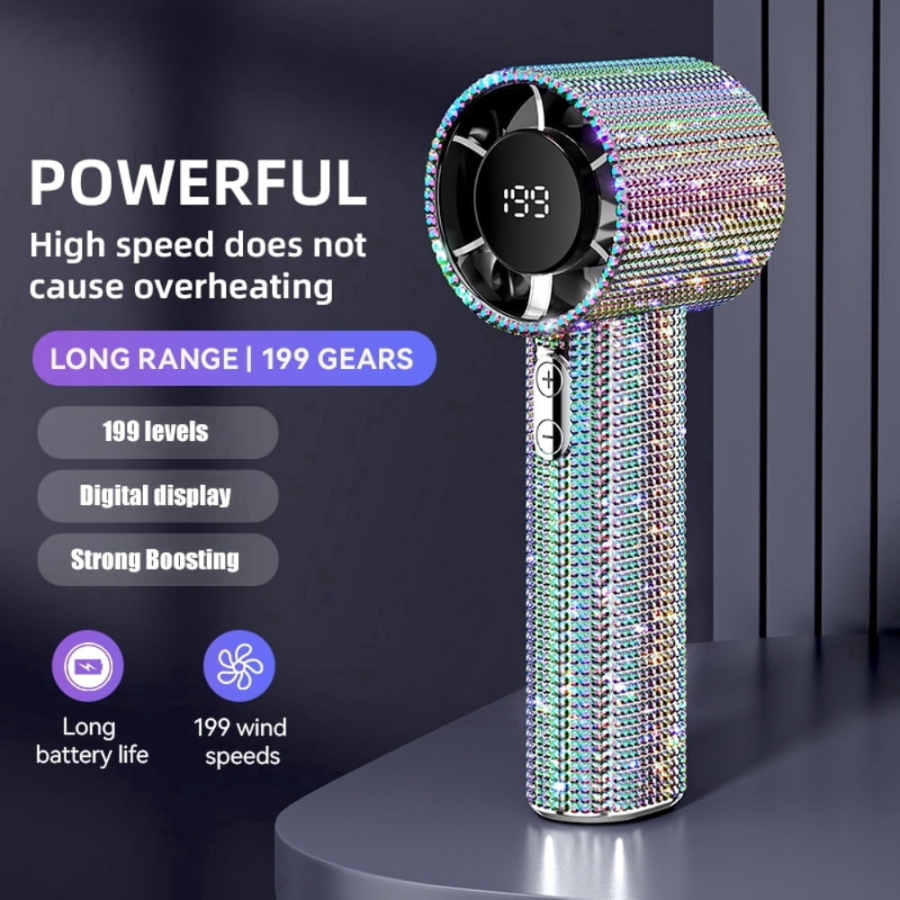Luxury Full Diamond Handheld Mini Fan, 199 Speed Modes with Smart ...
