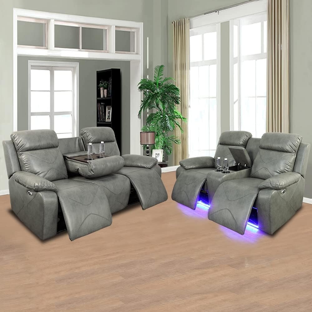 Ponliving Luxury Power Recliner Leather Sofa Set for Living Room ...