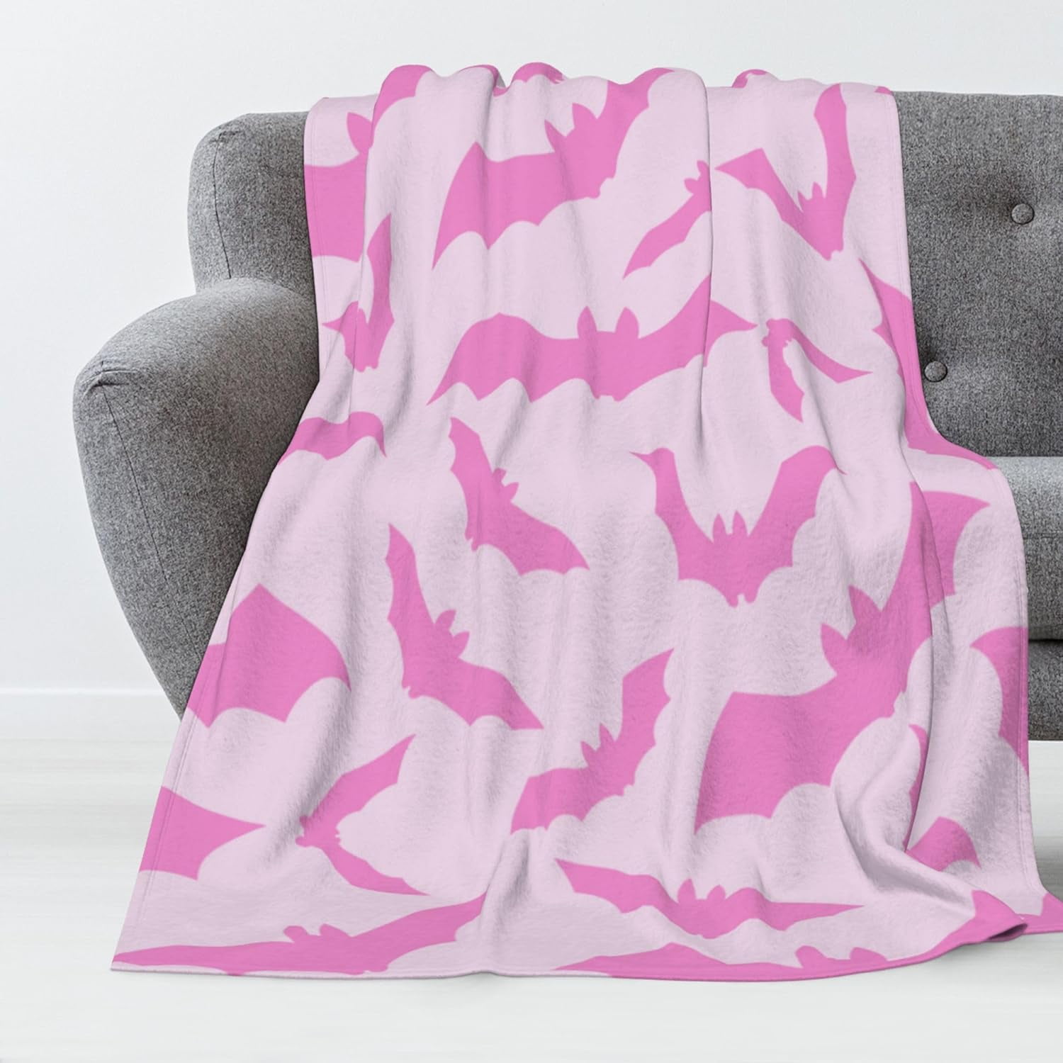 Luxury Fuzzy Halloween Blanket Cute Pink Bat Throw Blanket for Couch ...