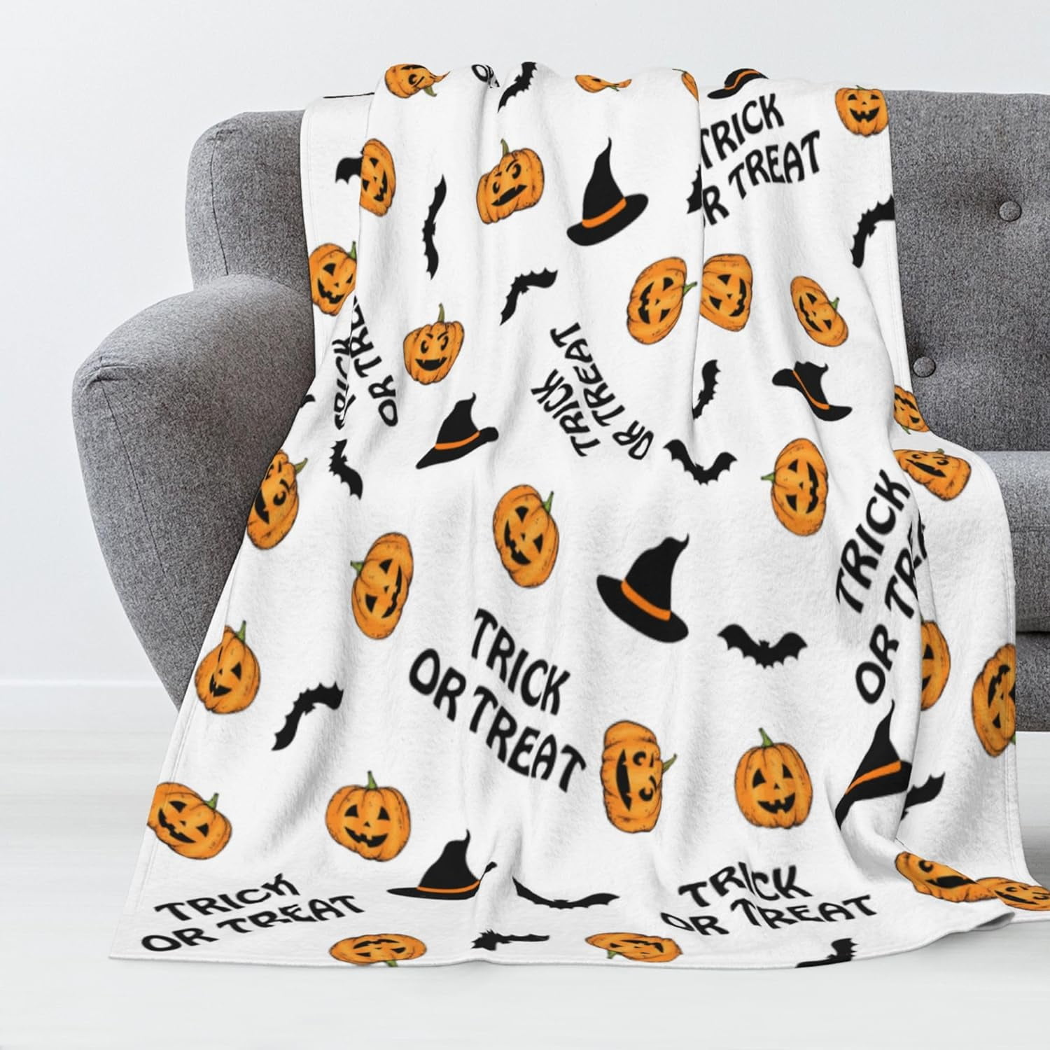 Luxury Fuzzy Happy Halloween Blanket Trick or Treat Pumpkin Bat Witch ...