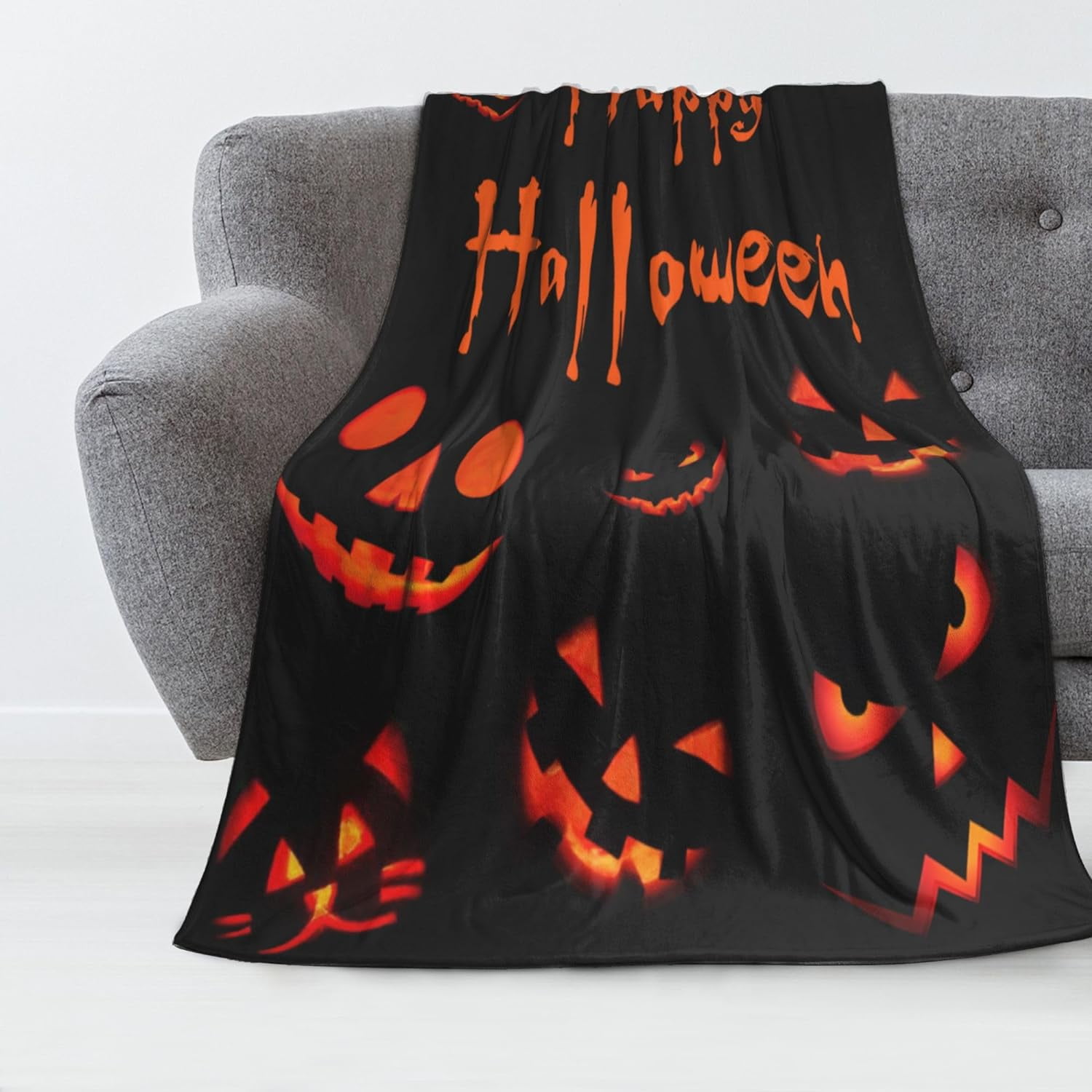 Luxury Fuzzy Happy Halloween Blanket Various Pumpkin Grimace Throw ...