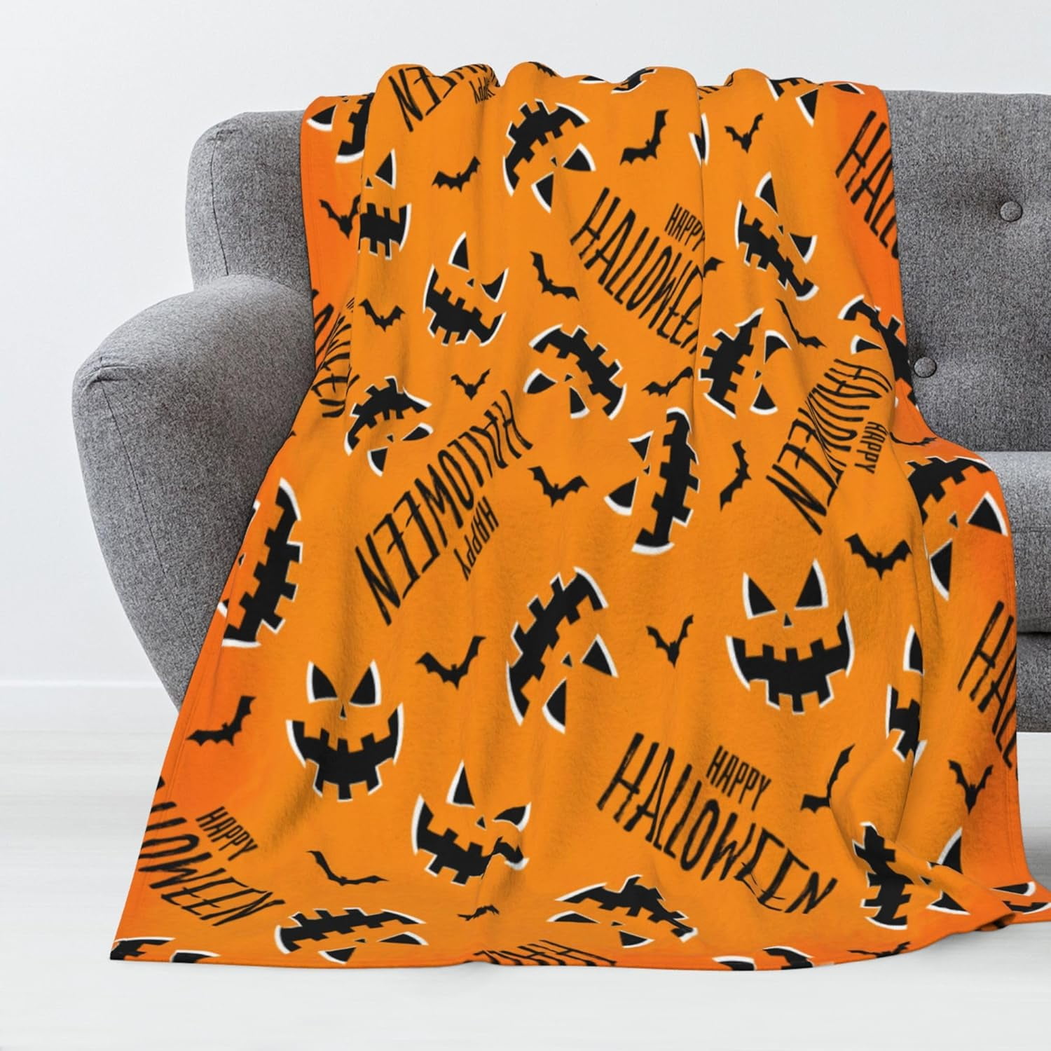 Luxury Fuzzy Happy Halloween Blanket Various Pumpkin Grimace Throw ...