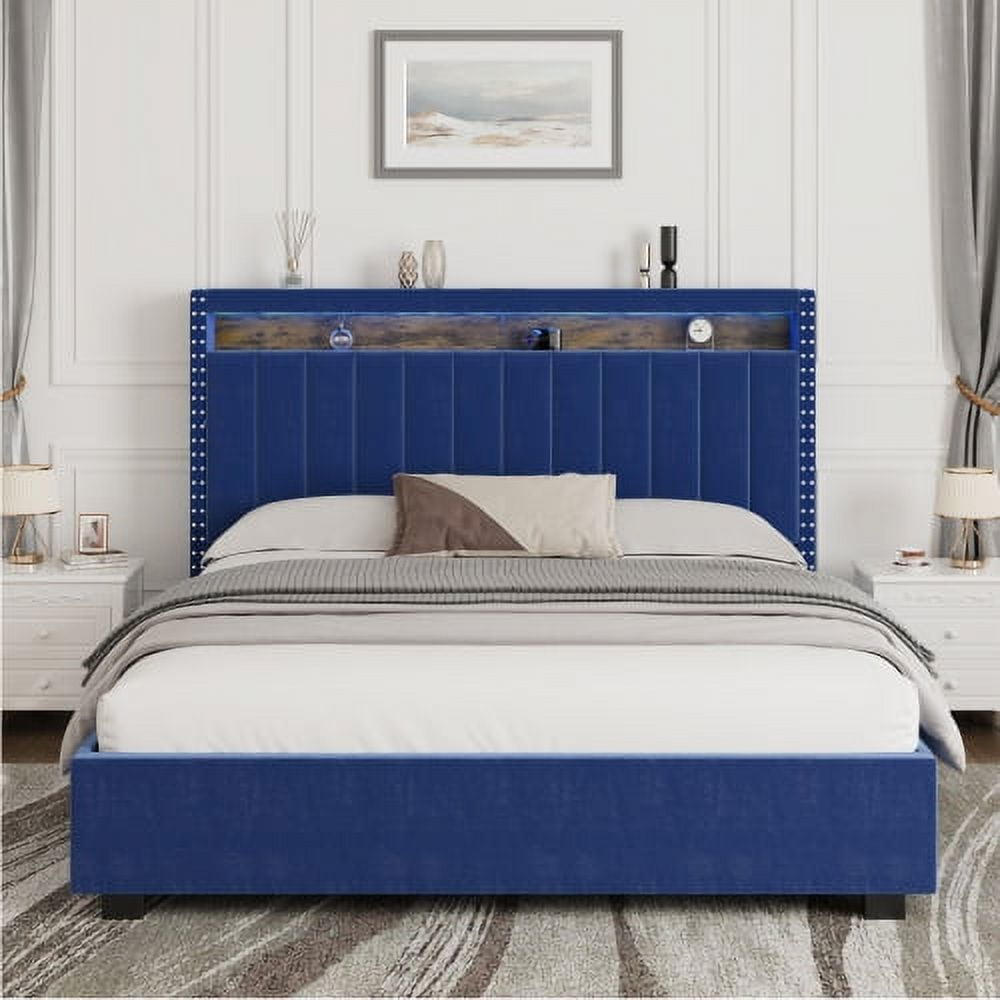 Luxury Gas Lift Storage Bed with RF LED Lights, Storage Headboard ...