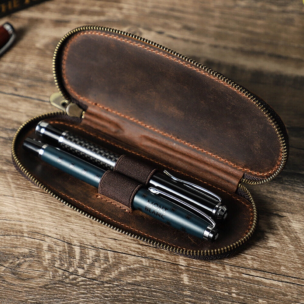 Luxury Genuine Leather 2 Slots Fountain Pen Case Storage Box Pouch ...