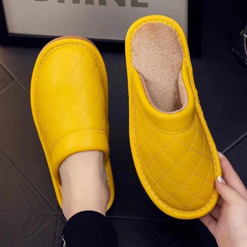Luxury Genuine Leather Handmade Men House Slippers Winter Slip On Soft ...