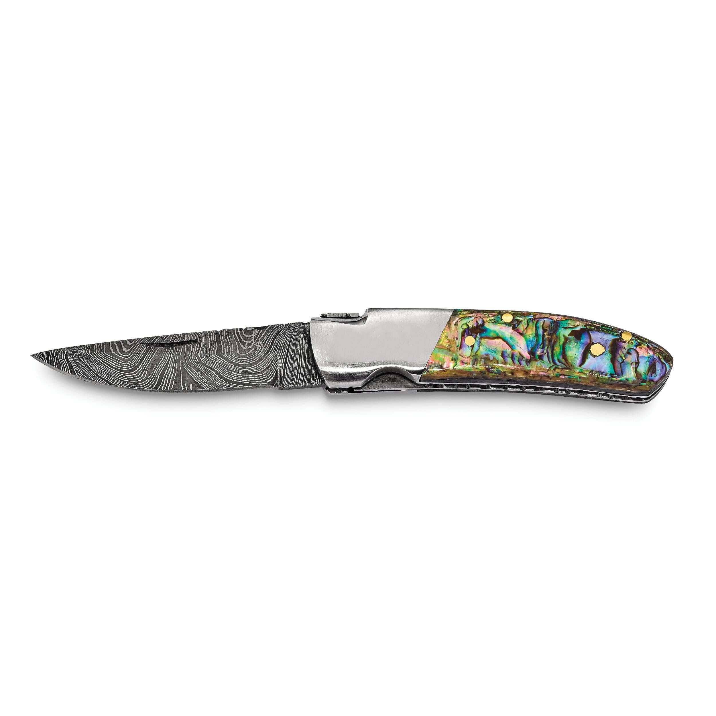 Luxury Giftware Damascus Steel 256 Layer Folding Blade Abalone Handle ...