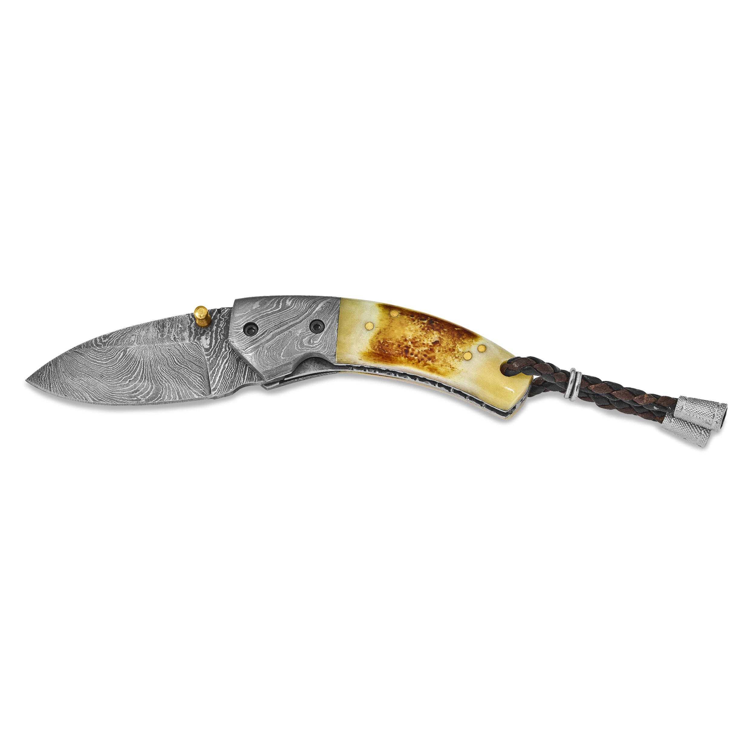 Luxury Giftware Damascus Steel 256 Layer Folding Blade Tinted Camel ...