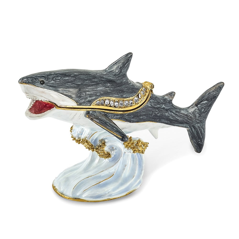 Bejeweled Multi Color Enamel Finish ACE Great White Shark Trinket Box ...