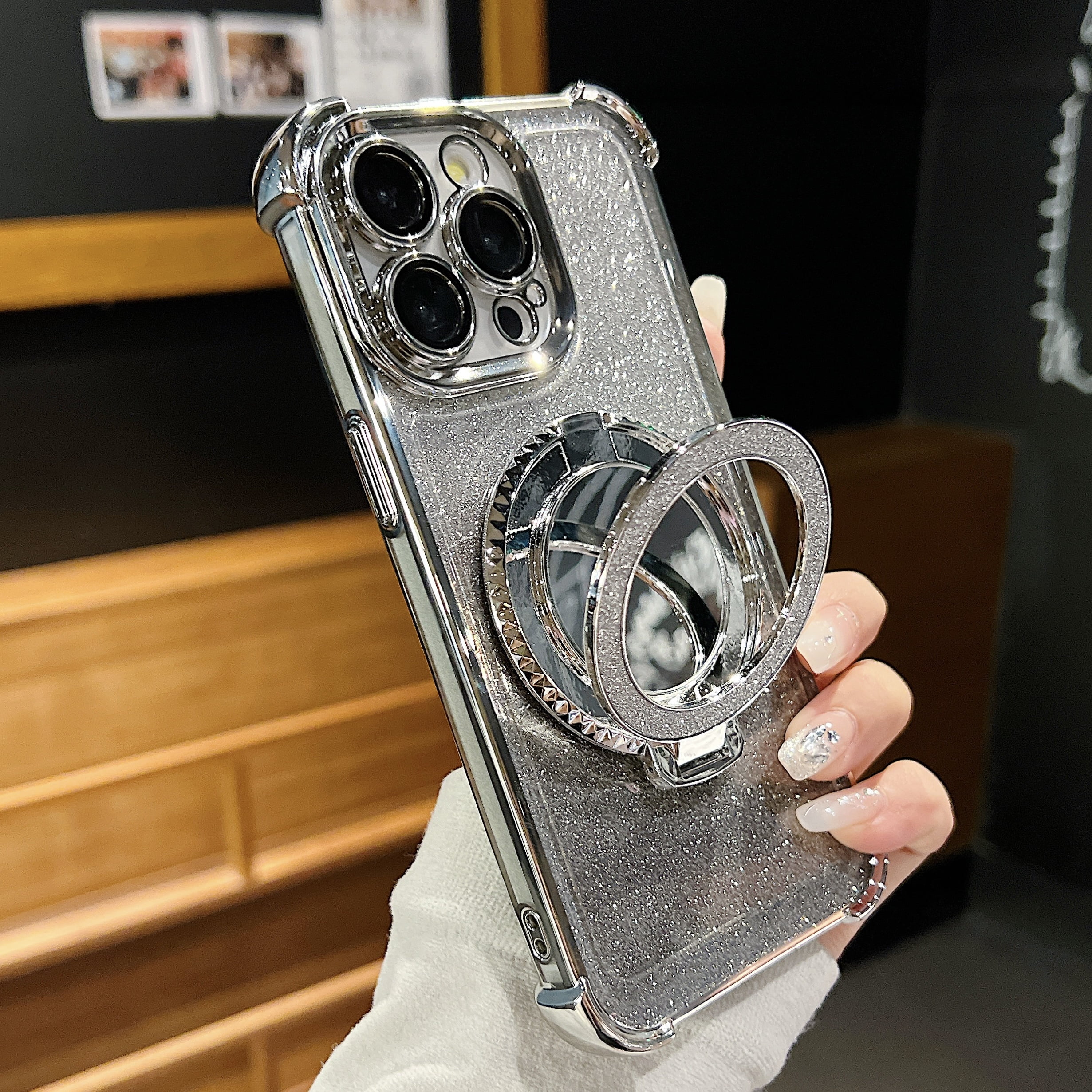 Luxury Glitter Bling Case for Apple iPhone 13 Pro Max, Stylish Case Cover with Makeup Mirror ...