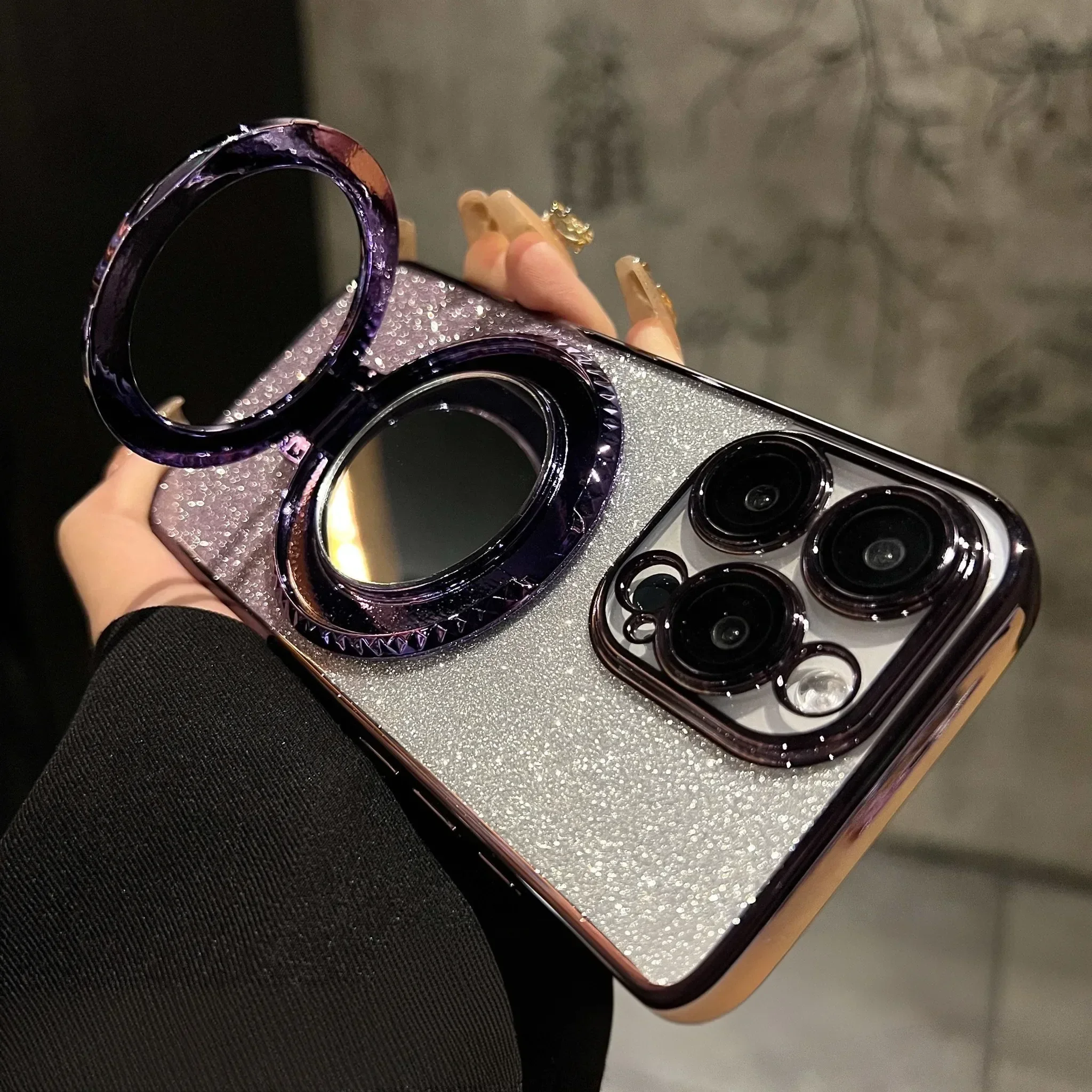 Luxury Glitter Mirror Stand Case for iPhone 16 15 14 13 12 Pro Max 11 X ...