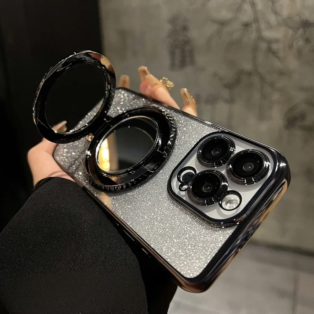 Luxury Glitter Mirror Stand Case for iPhone 16 15 14 13 12 Pro Max 11 X ...