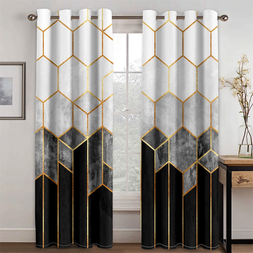 Luxury Gold Abstract Rock Texture Girl Boy Window Curtains Drapes for ...