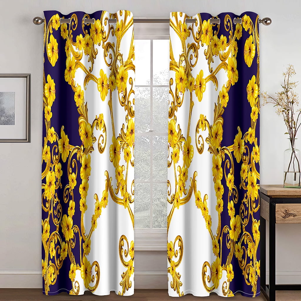 Luxury Gold Black Abstract Greek Key Girl Window Curtains Drapes for ...