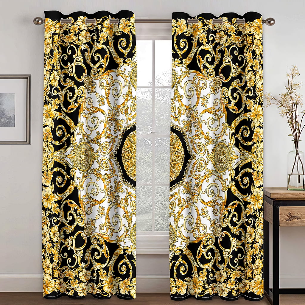 Luxury Gold Black Abstract Greek Key MeanderOn Sale Window Curtains for ...