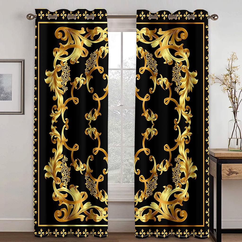Luxury Gold Black Abstract Greek Key MeanderOn Sale Window Curtains for ...