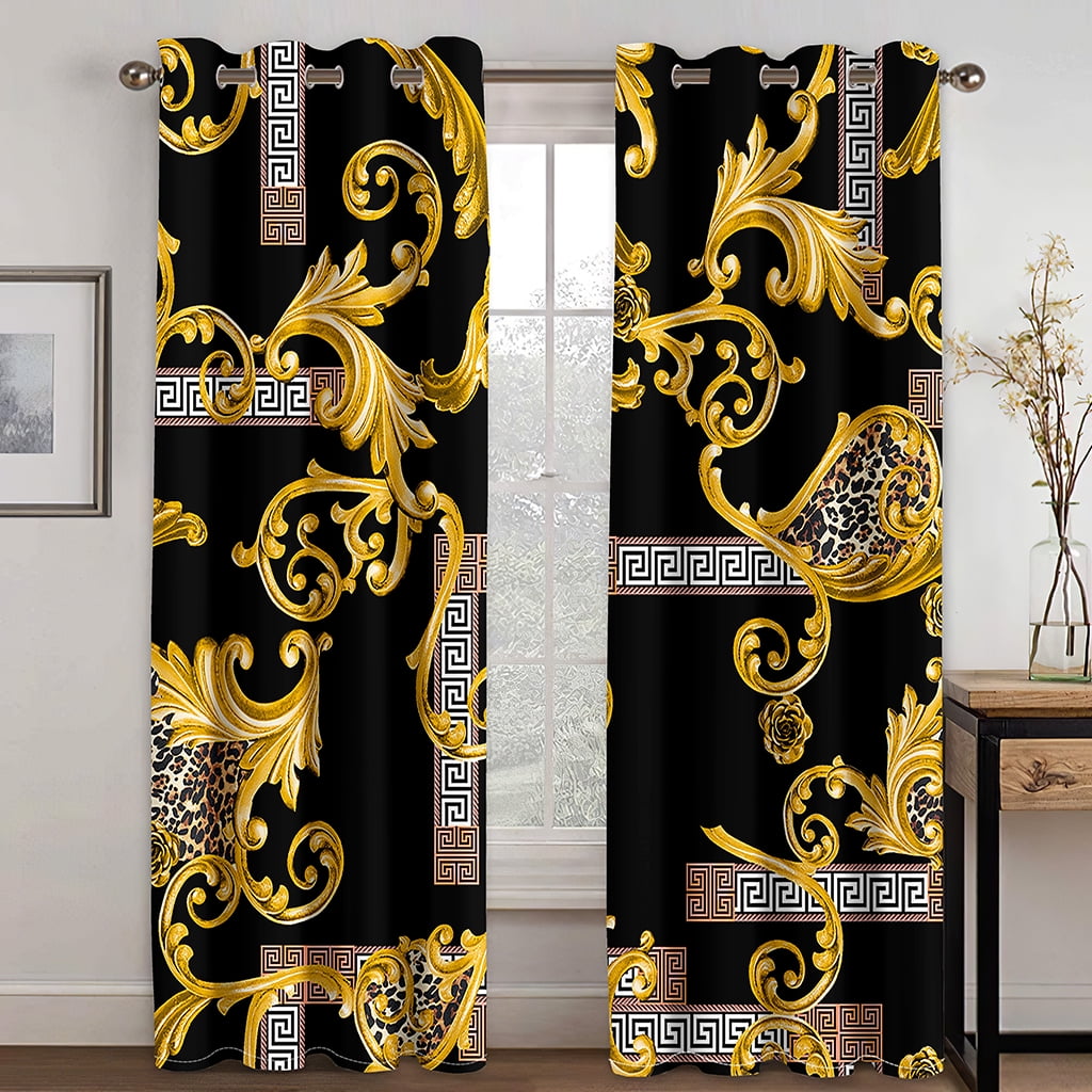 Luxury Gold Black Abstract Greek Key MeanderOn Sale Window Curtains for ...
