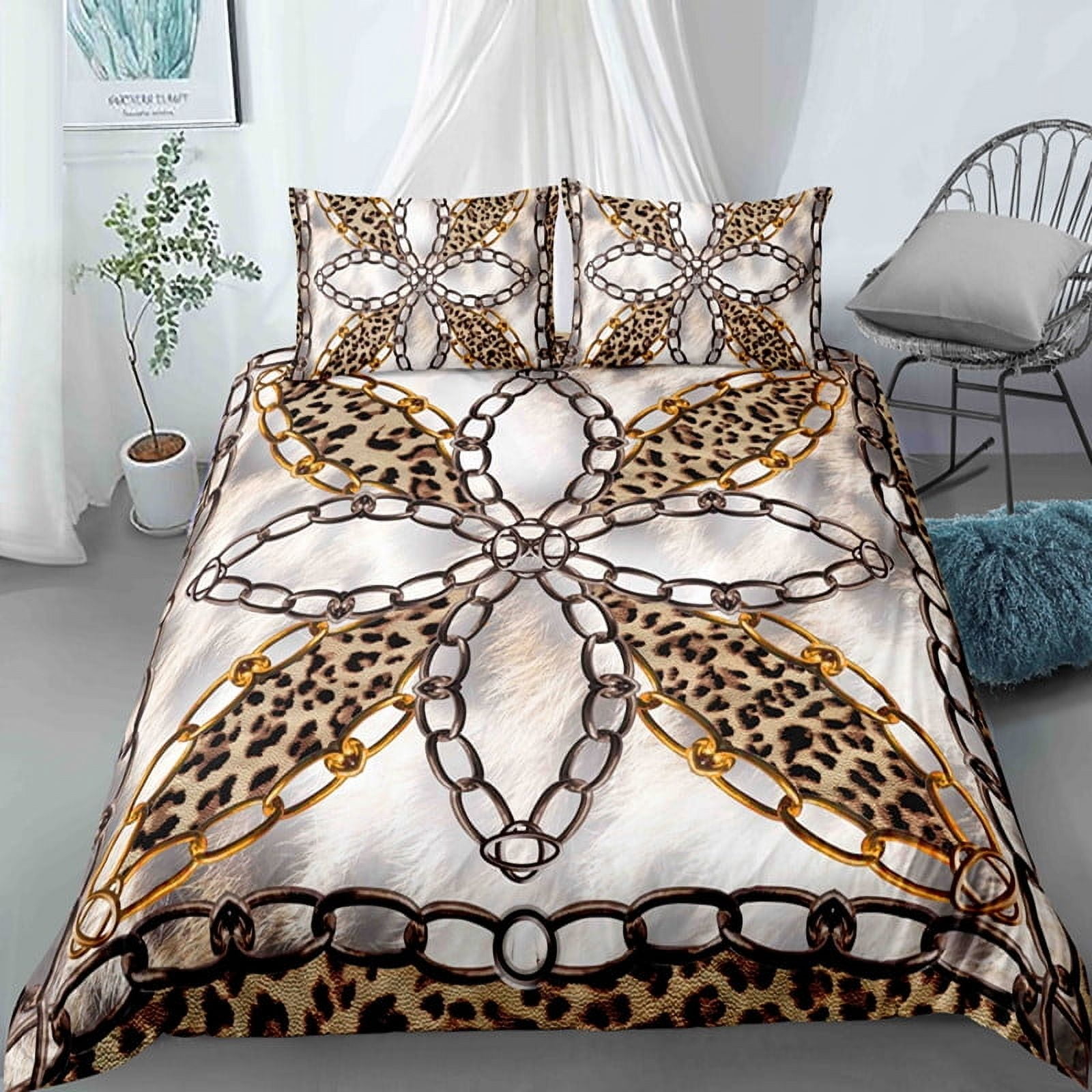 Luxury Gold Chain Duvet Cover Abstract 3D Geometric Bedding Set King ...