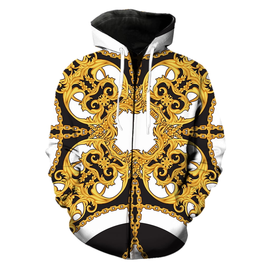 Luxury Gold Chain Men's Zipper Hoodie Teens With Hood Jackets Casual 3D ...